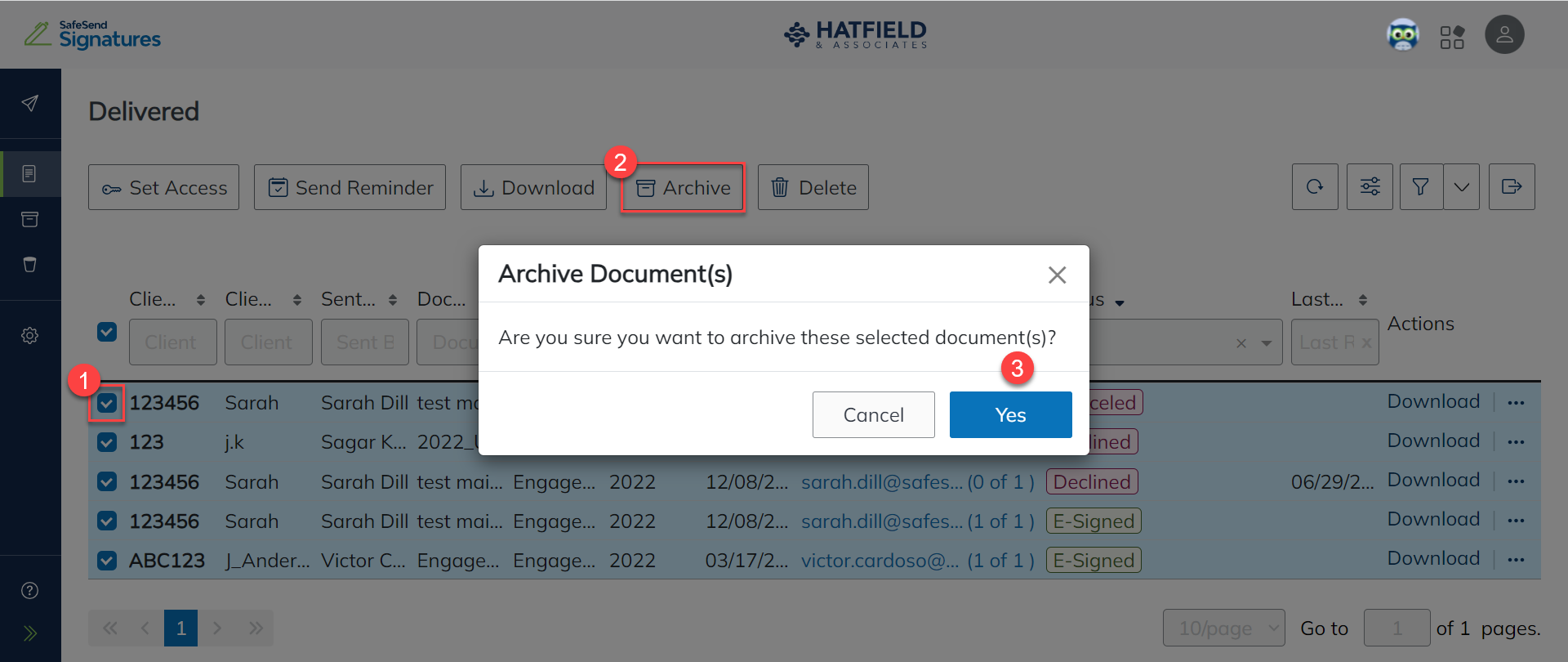 Delivered: Bulk Action Icons – SafeSend Signatures