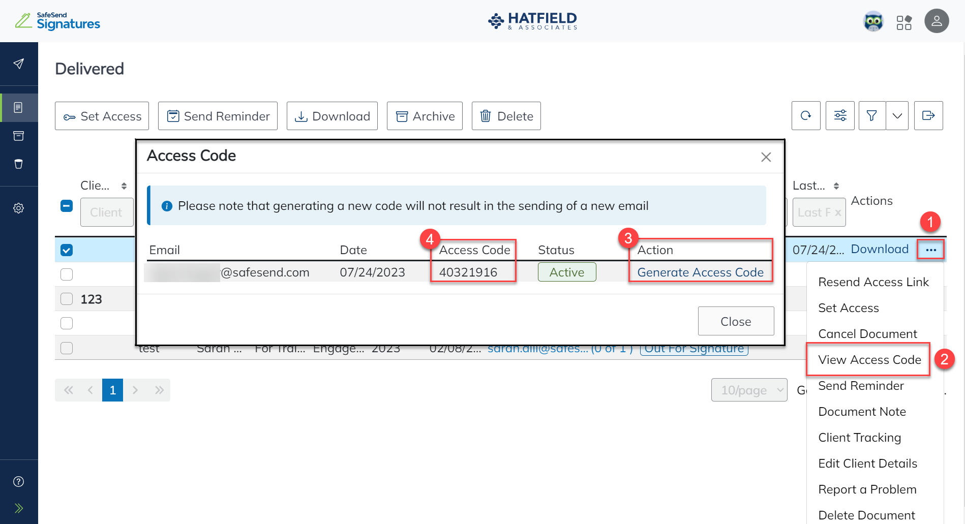 Delivered: Action Menu – SafeSend Signatures