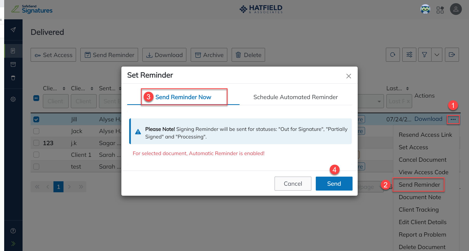 Delivered: Action Menu – SafeSend Signatures