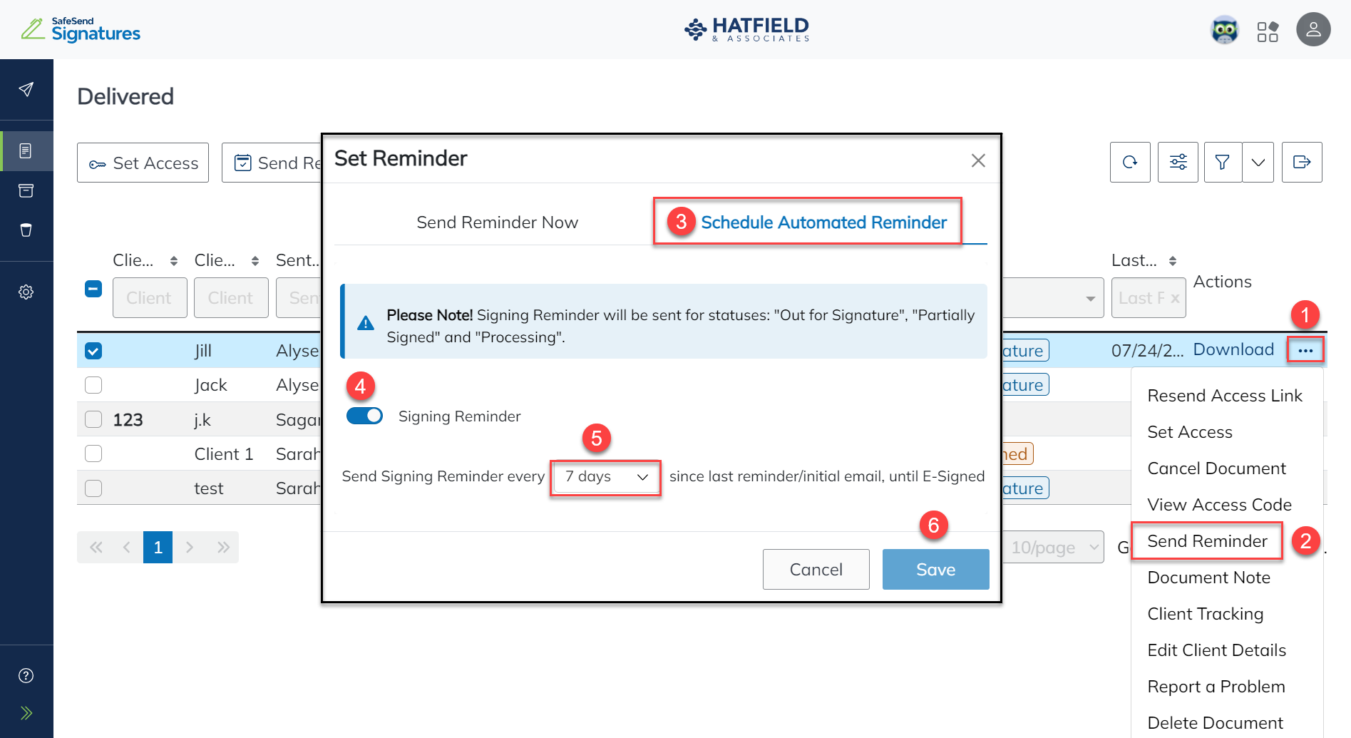 Delivered: Action Menu – SafeSend Signatures