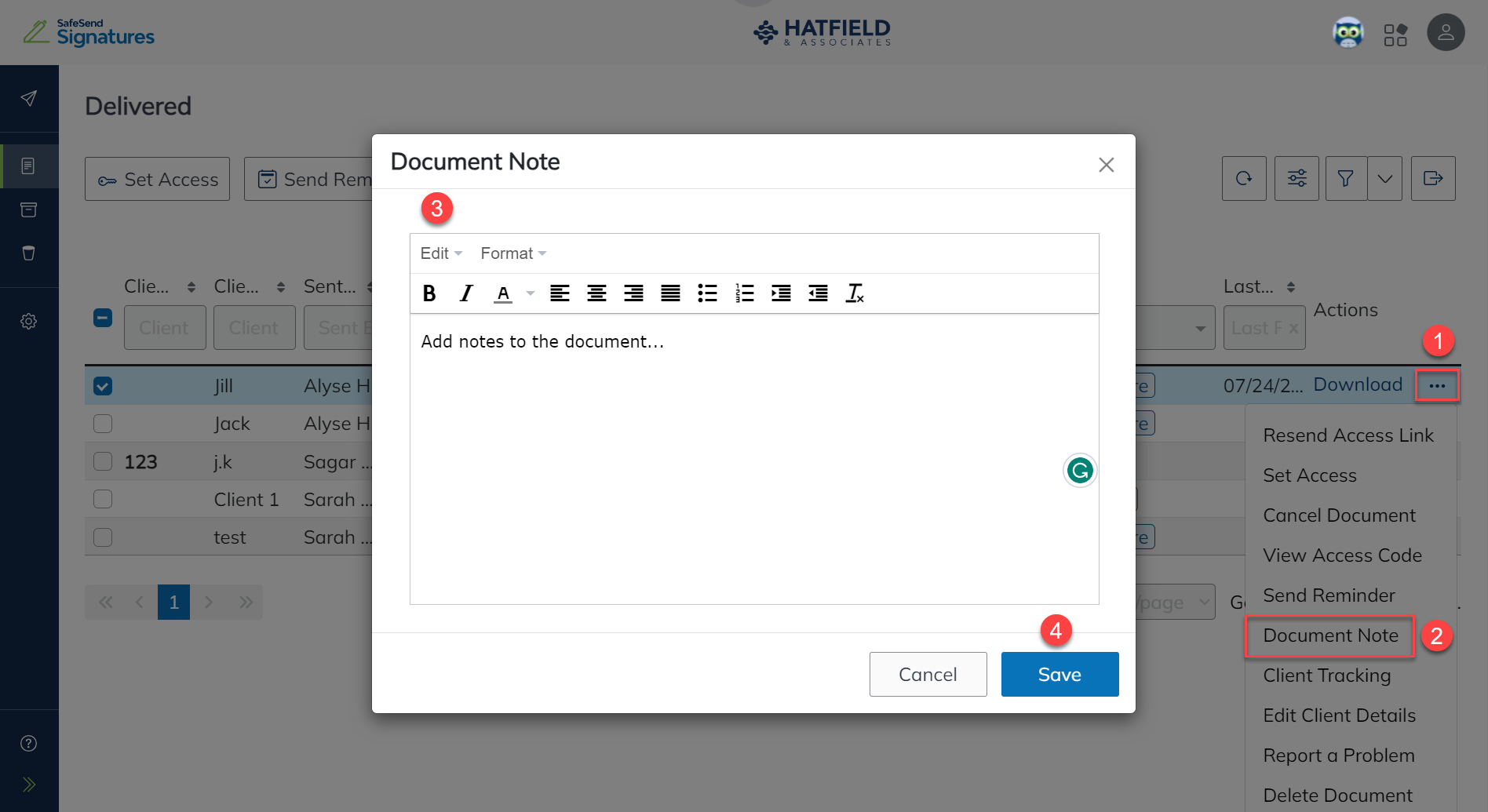 Delivered: Action Menu – SafeSend Signatures
