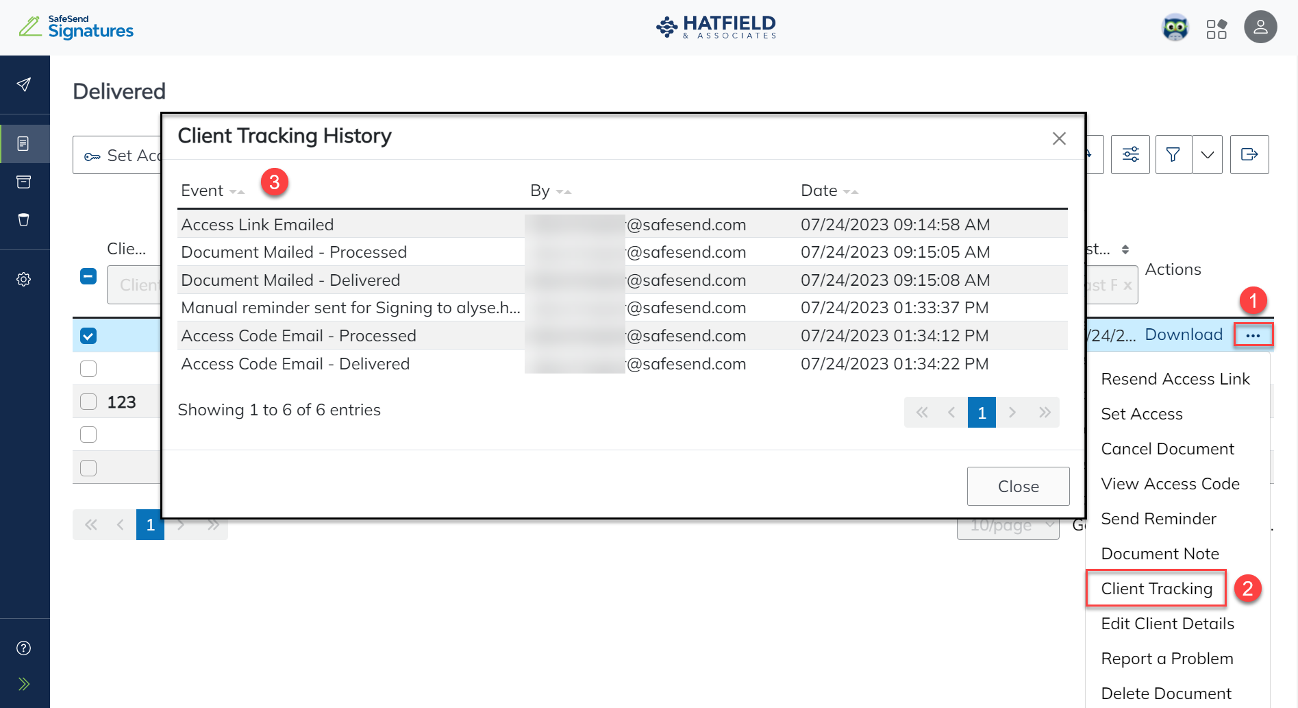 Delivered: Action Menu – SafeSend Signatures