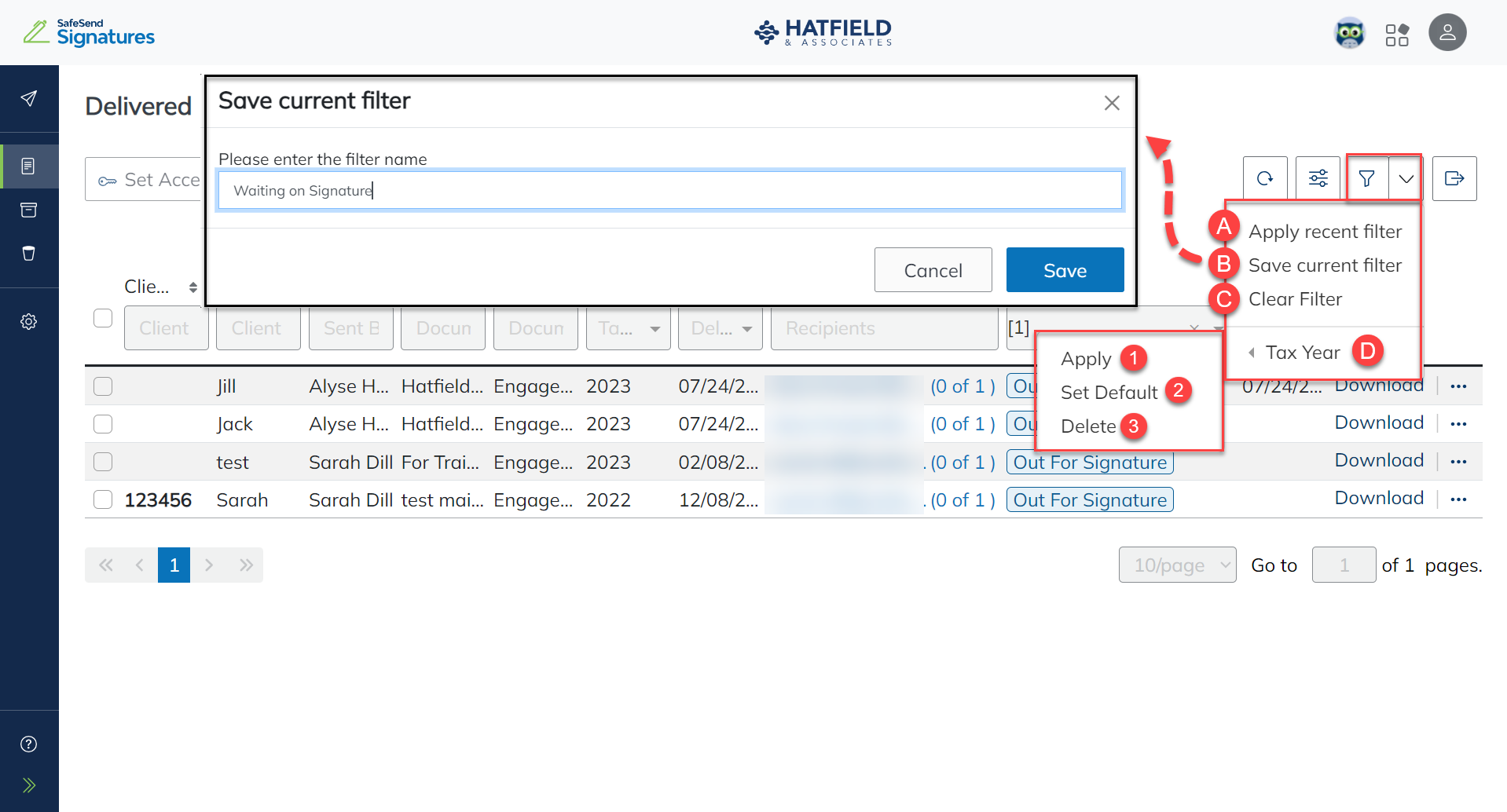 Delivered Dashboard – SafeSend Signatures