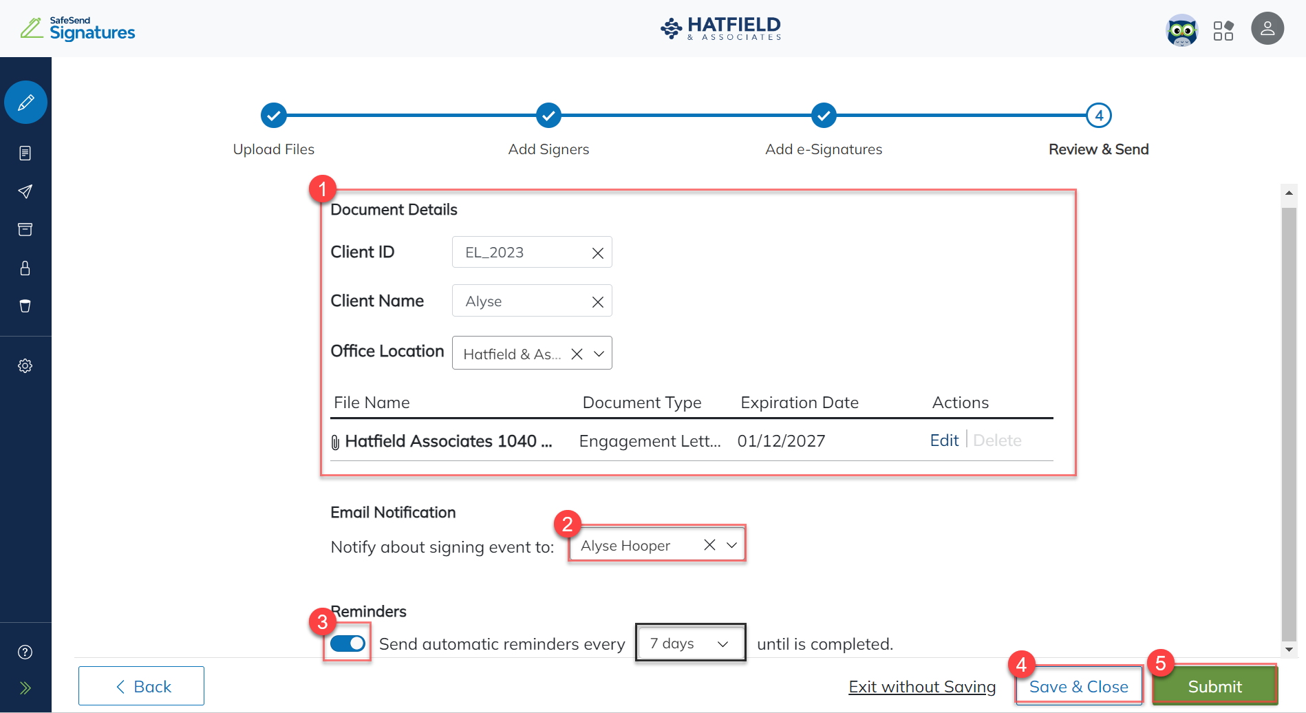 Send for Signature – SafeSend Signatures