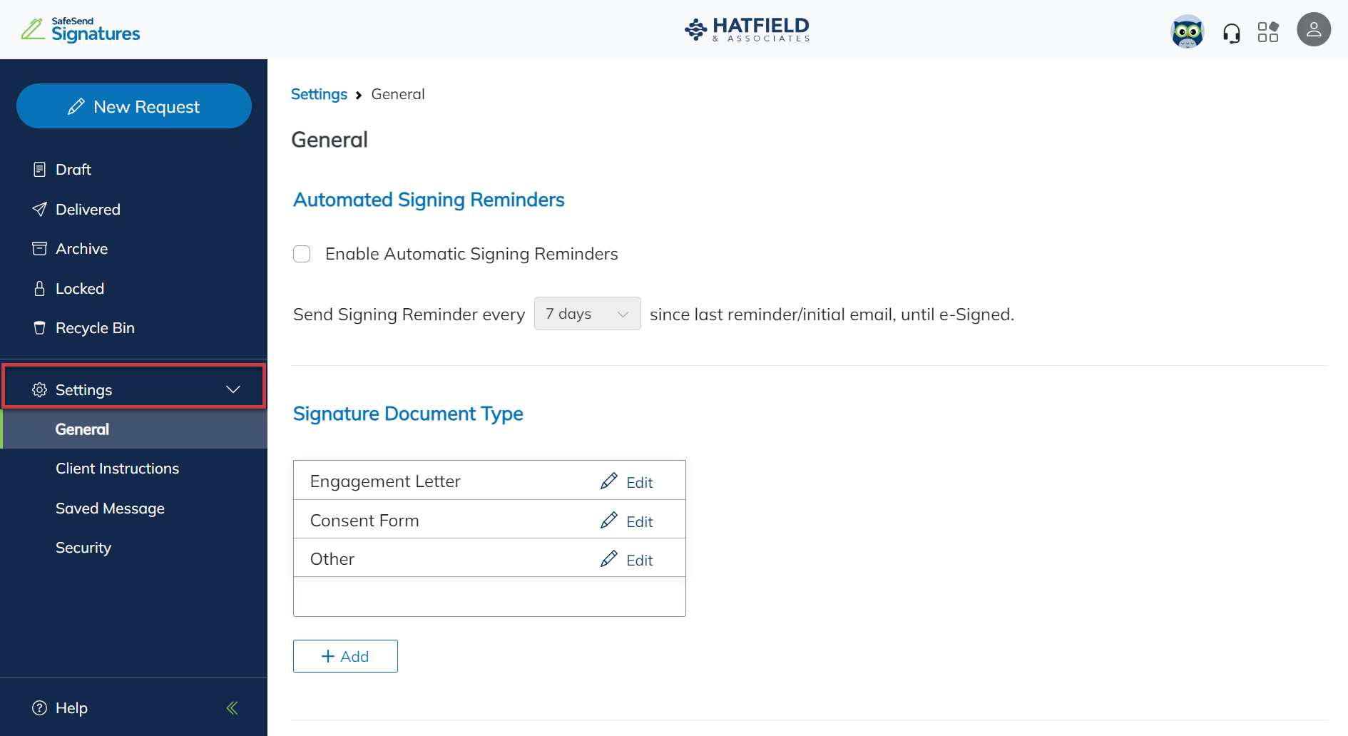 Signature Settings – SafeSend Signatures