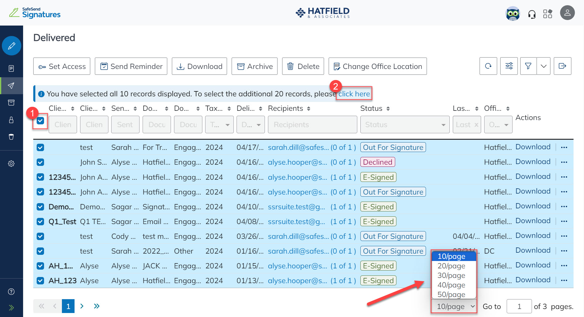 Delivered: Bulk Action Icons – SafeSend Signatures