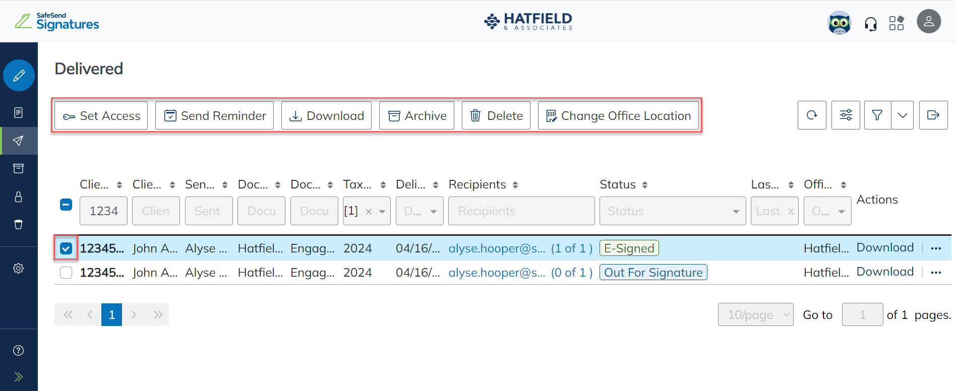 Delivered: Bulk Action Icons – SafeSend Signatures