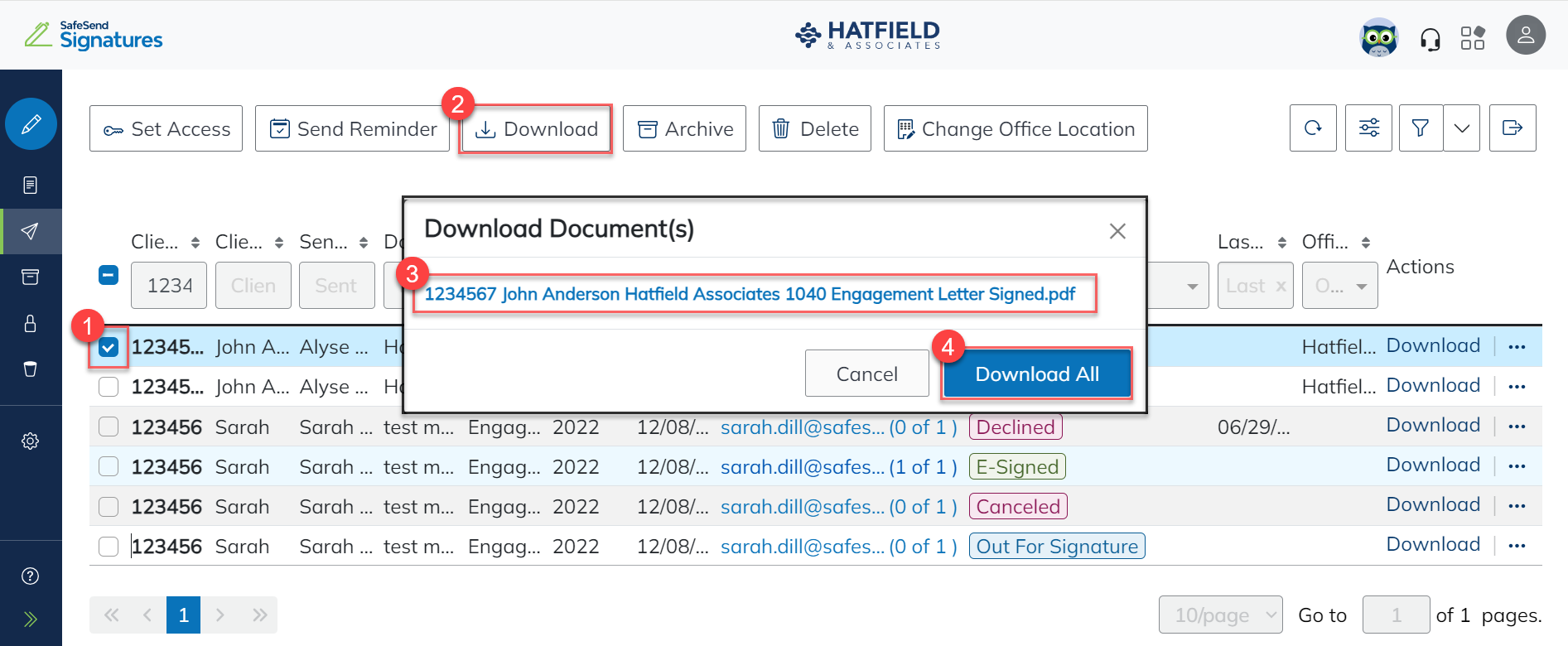 Delivered: Bulk Action Icons – SafeSend Signatures