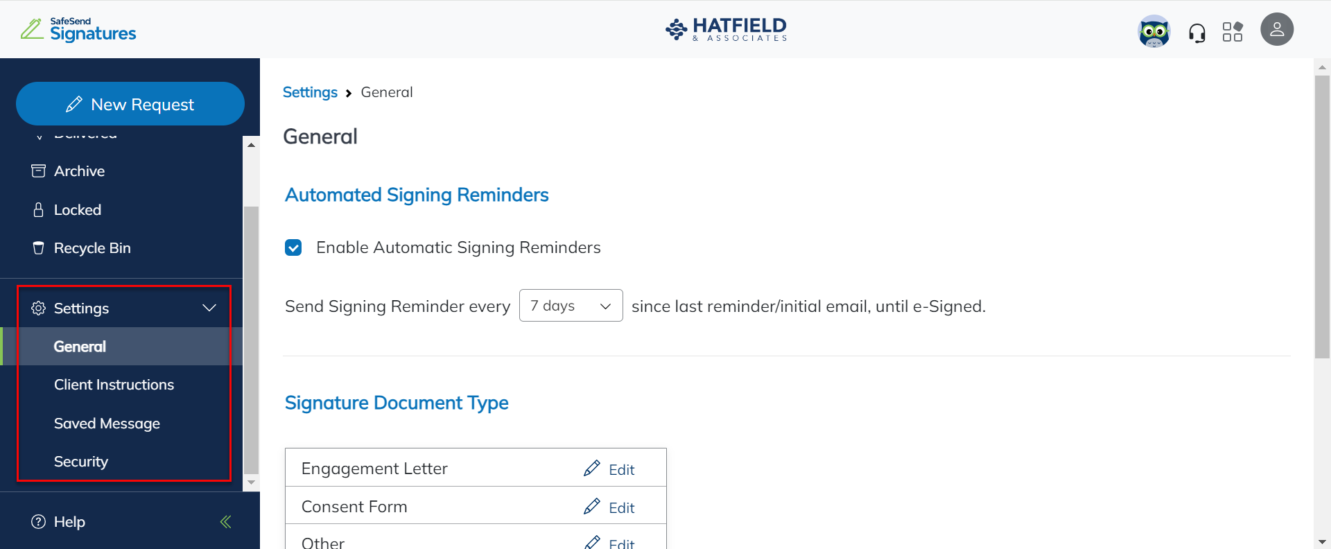 Signature Settings – SafeSend Signatures