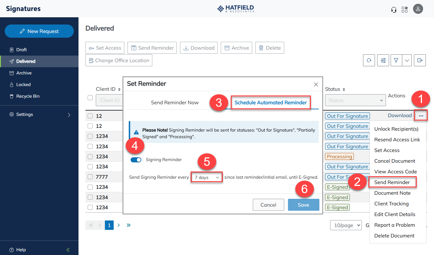 Delivered: Action Menu – SafeSend Signatures