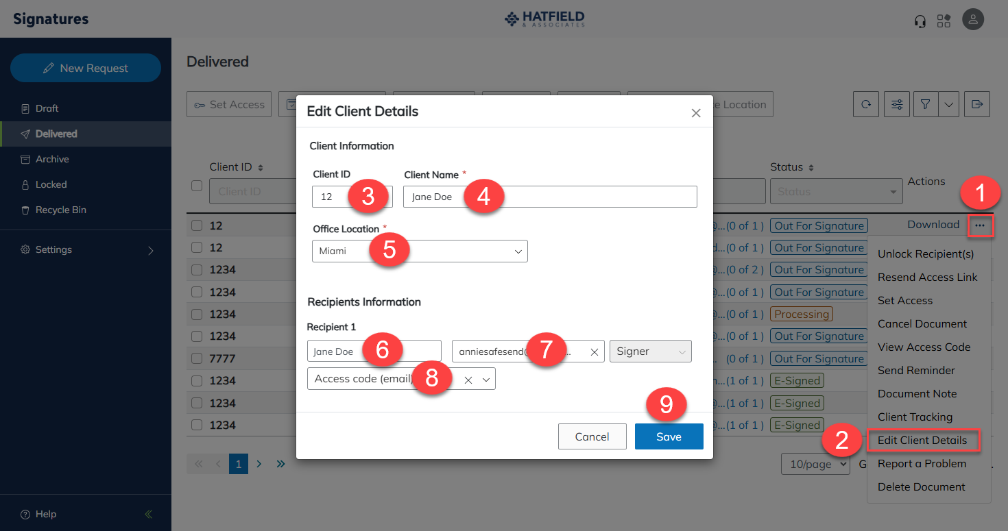 Delivered: Action Menu – SafeSend Signatures