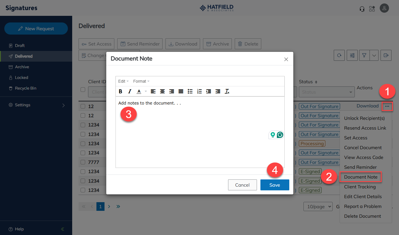 Delivered: Action Menu – SafeSend Signatures