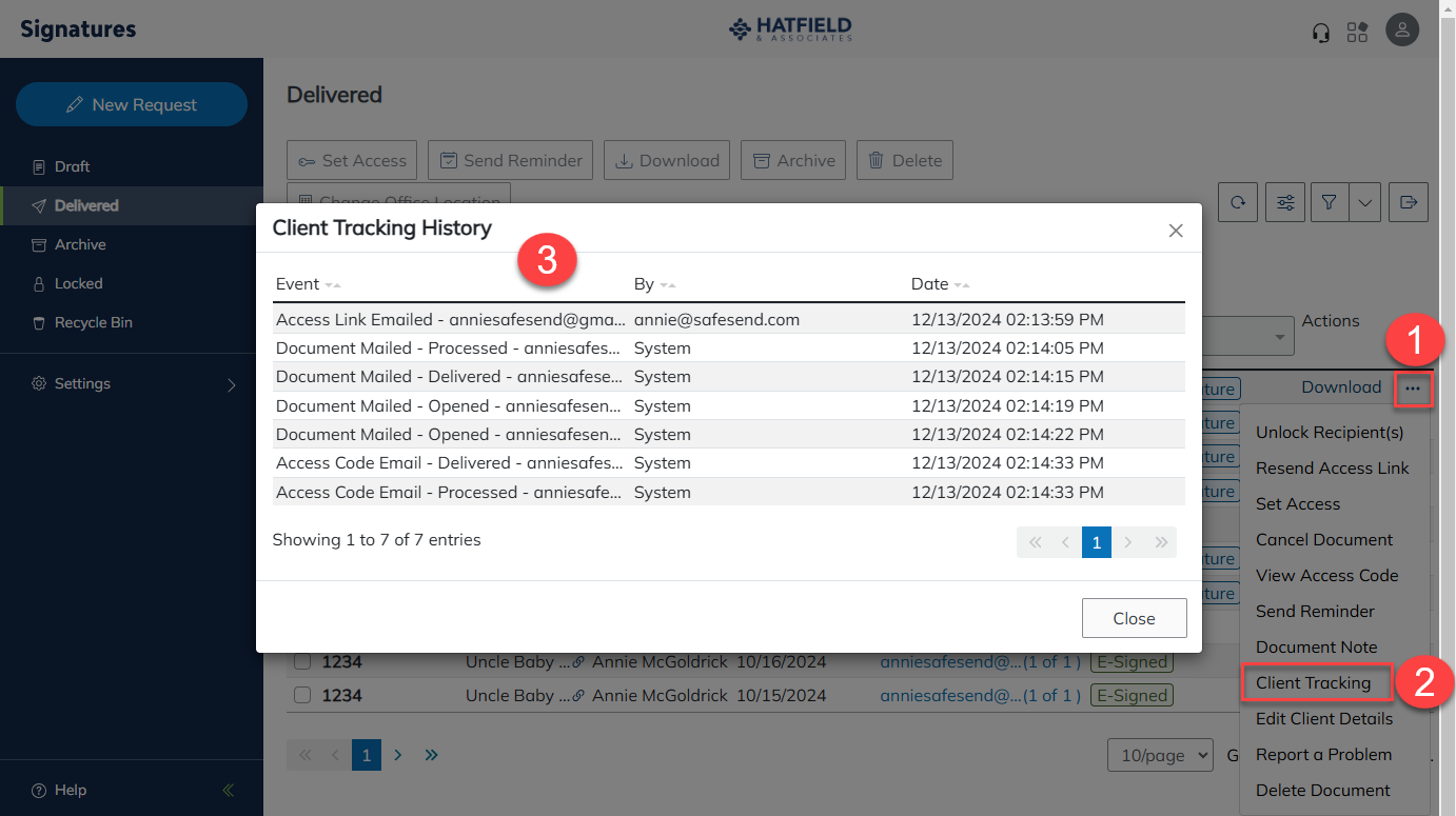 Delivered: Action Menu – SafeSend Signatures