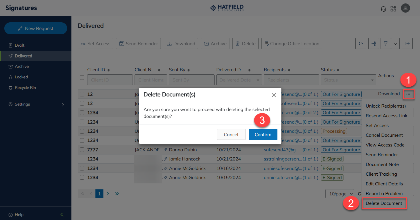Delivered: Action Menu – SafeSend Signatures